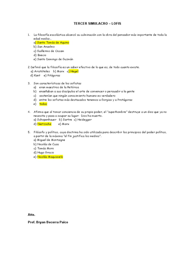 Tercer Simulacro Lofis | PDF