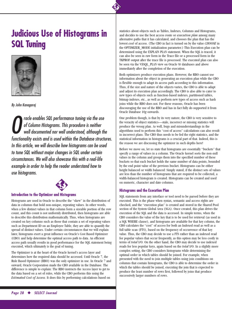 Histogram in SQL Tuning | PDF | Oracle Database | Sql Histogram in SQL Tuning | PDF | Oracle Database | Sql