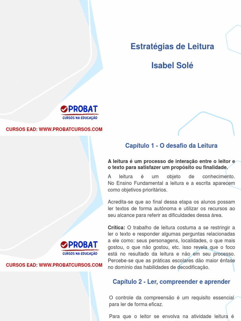 AULA 33 EAD - ISABEL SOLÉ Estratégias de Leitura | PDF | Educação à ...