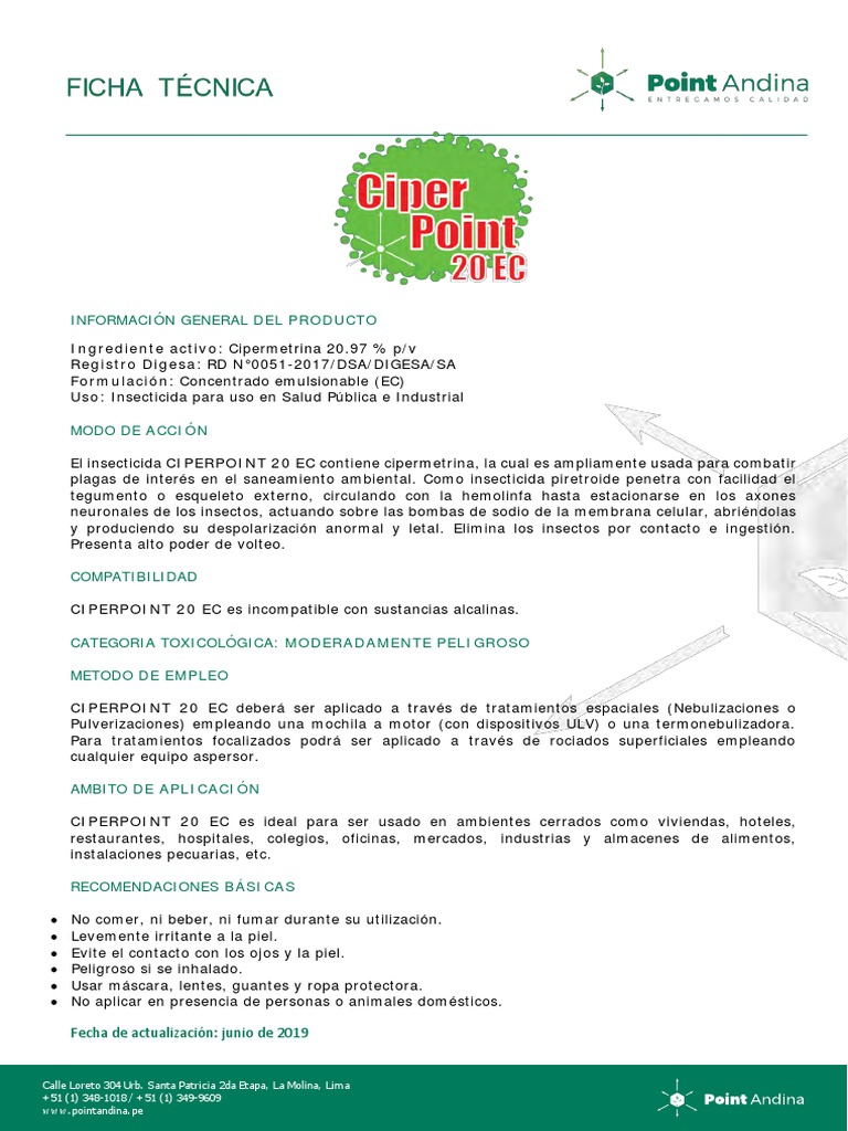 Ciperpoint 20 Ec-Ficha Tecnica | PDF | Insectos | Agua