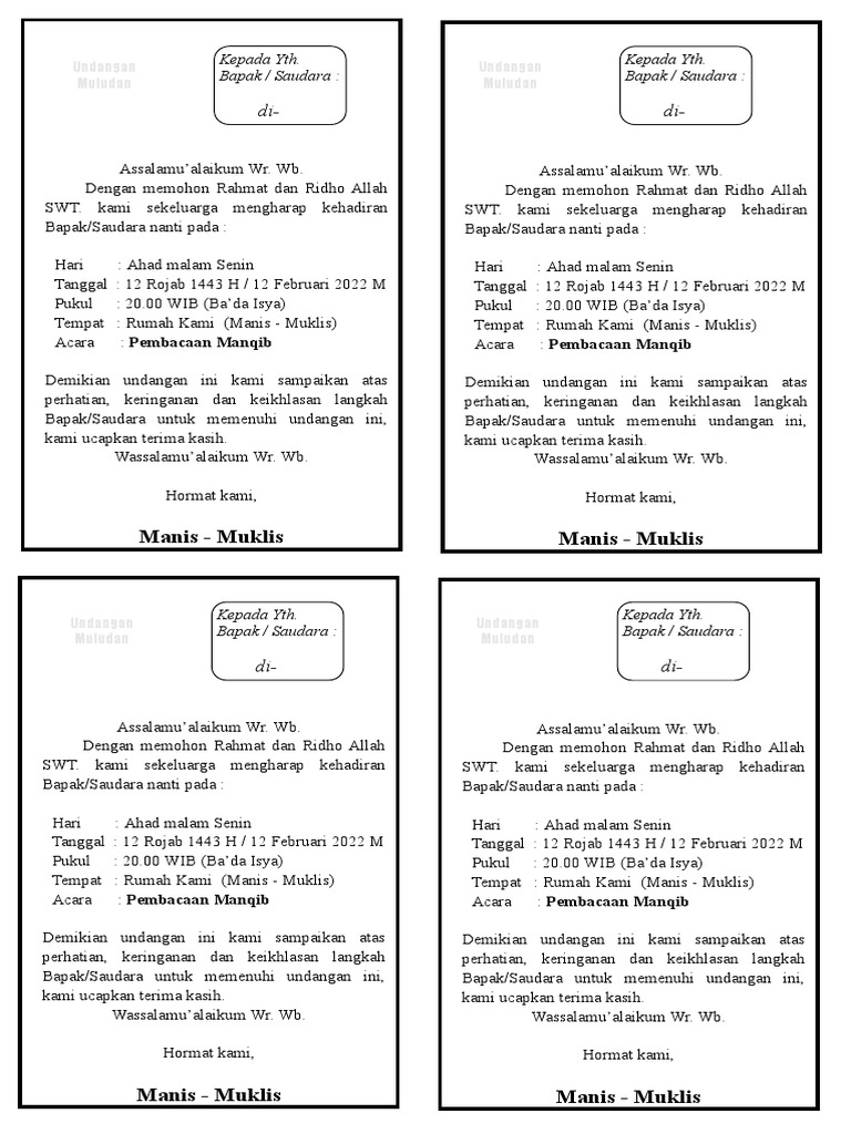 Undangan Manaqib Manis | PDF