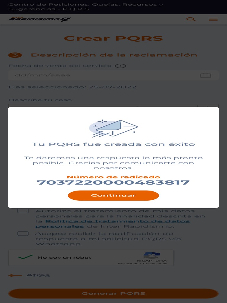 Crear PQR - Inter Rapidísimo | PDF