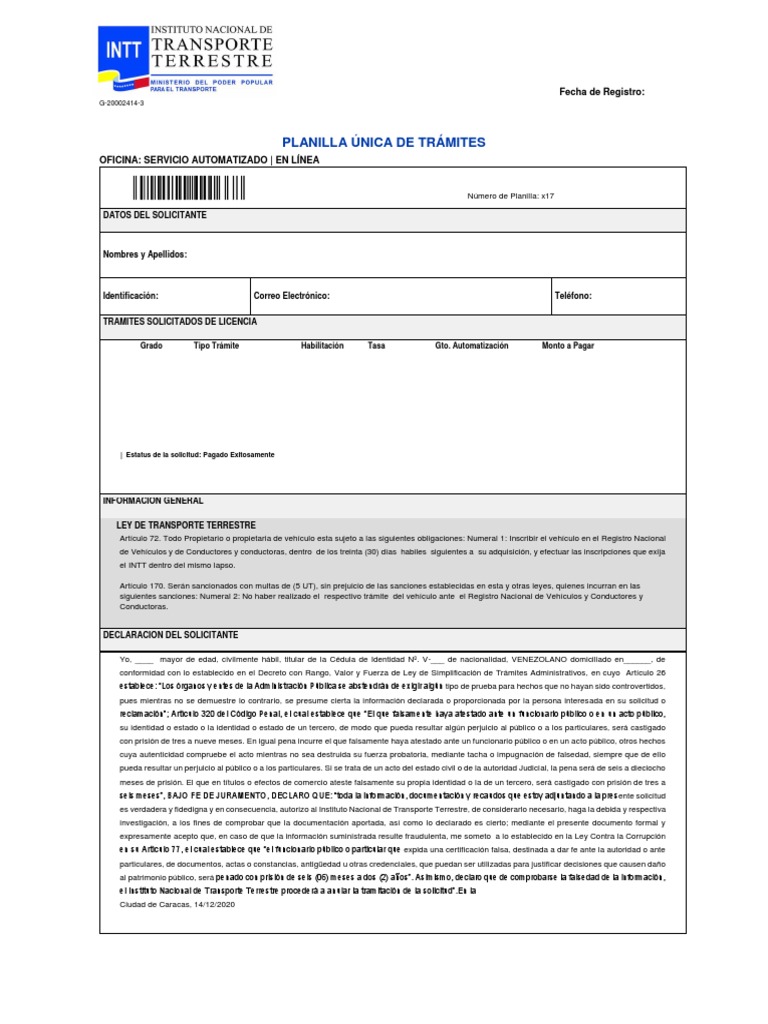 Planilla Unica de Tramites Tramite INTTT | PDF | Justicia | Crimen y ...