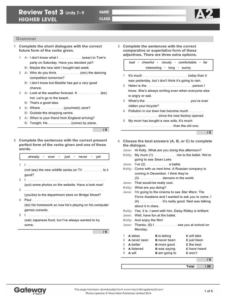 A2 Review Test 3 Higher | PDF | Actor