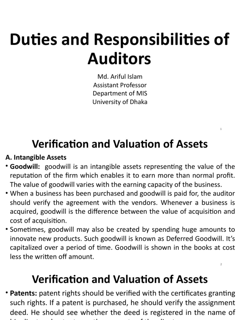 Duties and Responsibilities of Auditors | PDF | Depreciation | Accounts ...