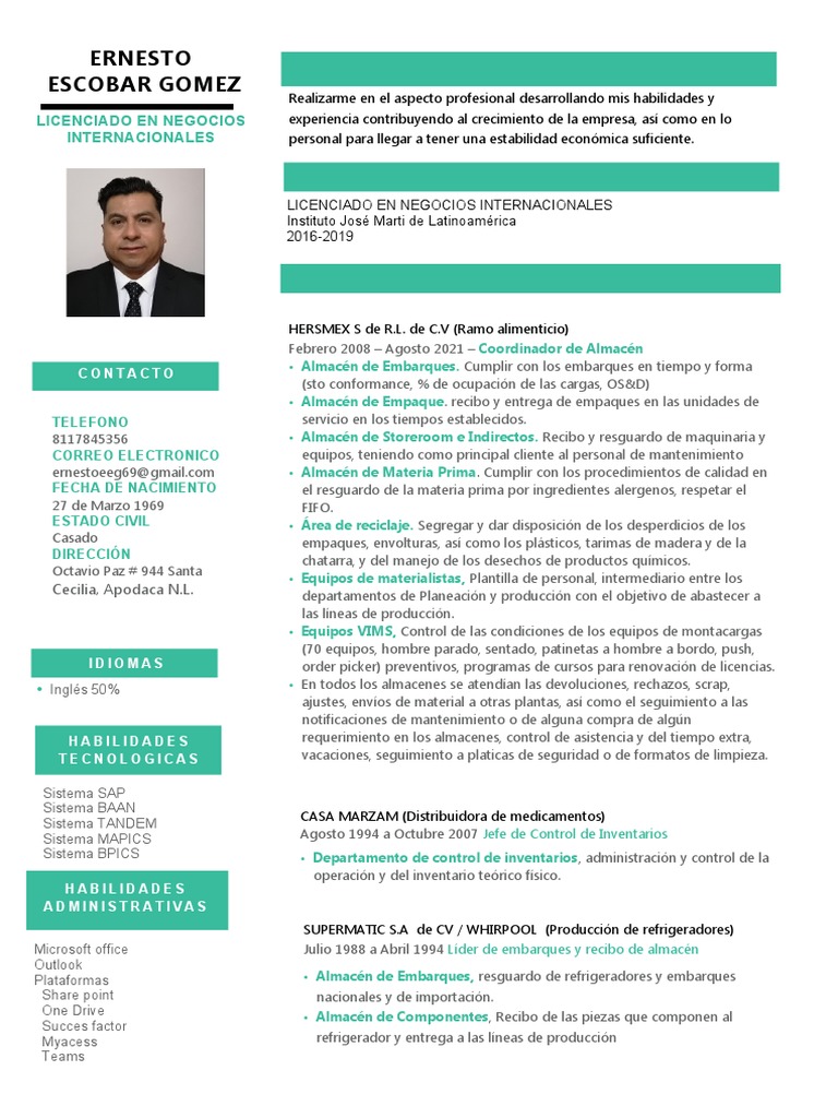 CV - Ernesto Escobar Gomez | PDF | Economias