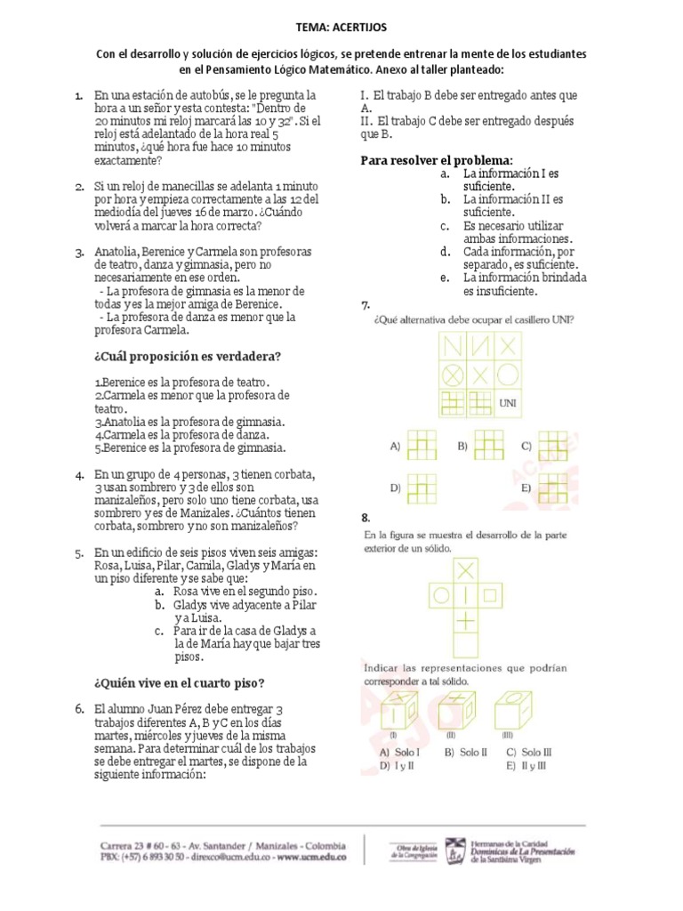 Ejercicios de Razonamiento Logico | PDF
