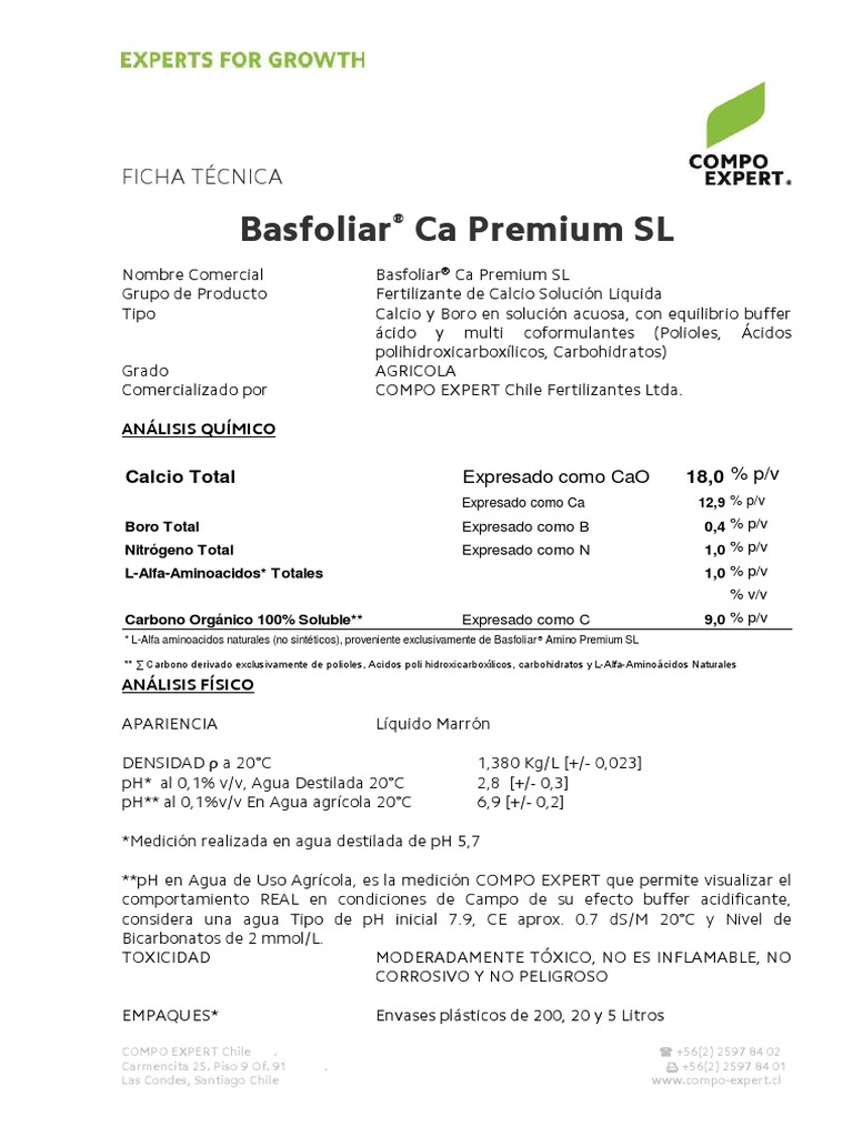 FT Basfoliar Ca Premium SL VR 2022 | PDF | Calcio | Solución tampón
