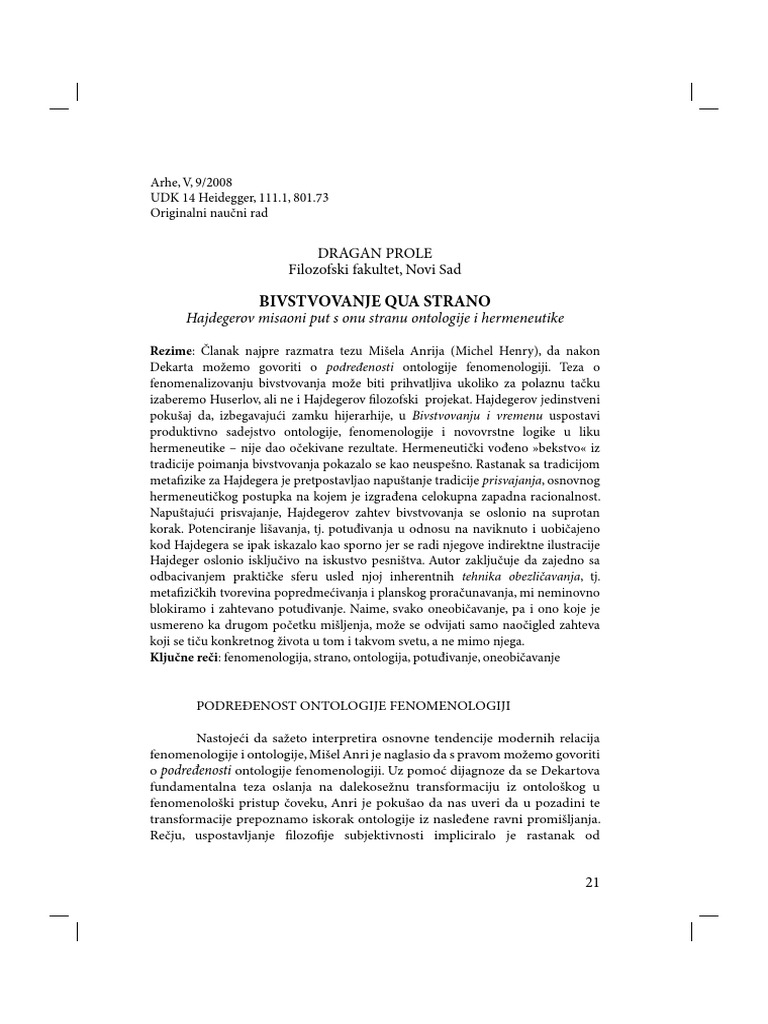 Dragan Prole - Bivstvovanje Qua Strano | PDF