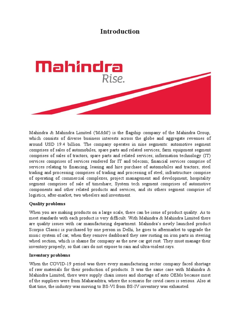Mahindra Report | PDF | Inventory | Retail