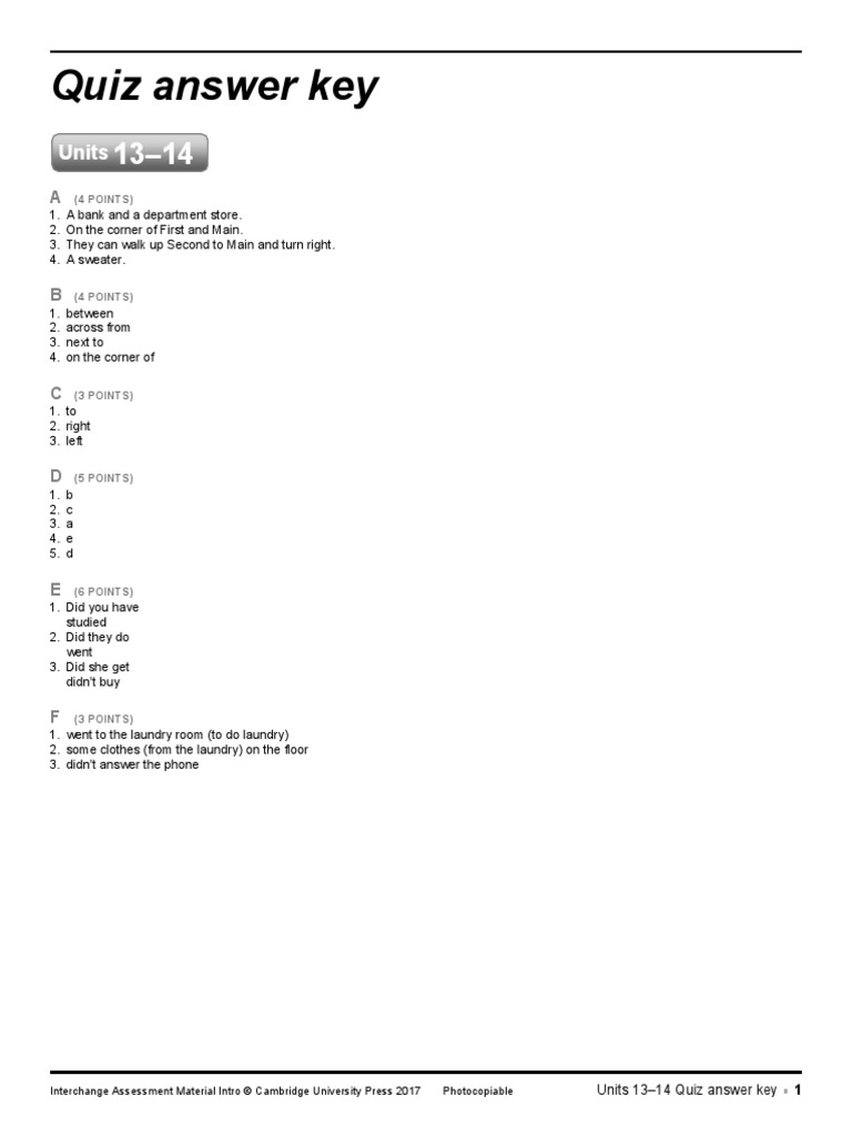 Units 13-14 Quiz Answer Key | PDF