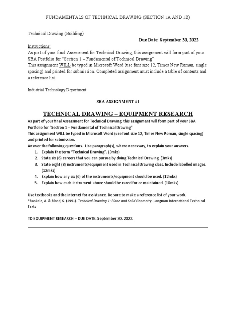 S.B.A Assignments Section One | PDF | Technical Drawing | Times New Roman