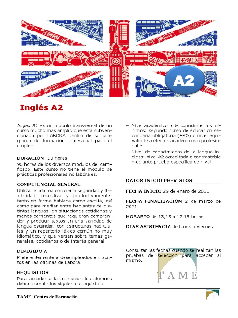 Inglés A2: Inglés B1 Es Un Módulo Transversal de Un | PDF