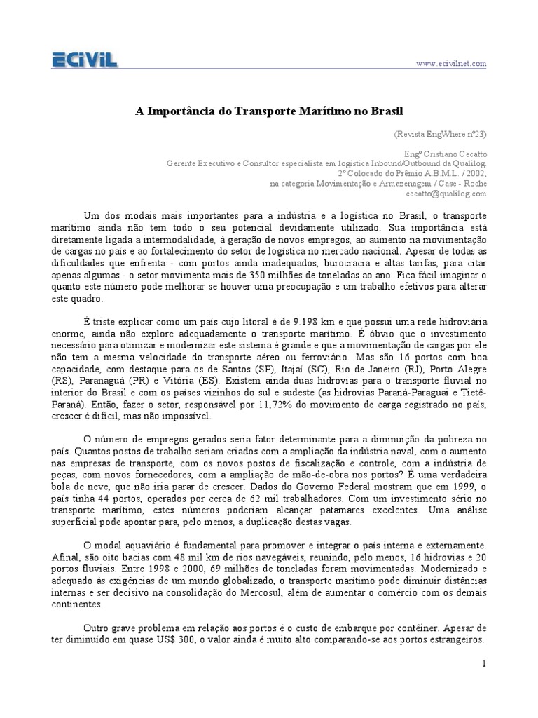 Importancia Modal Maritimo | PDF | Transporte | Brasil