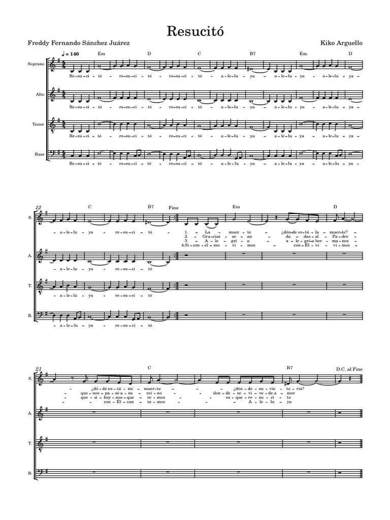 Partitura "Resucitó" de Kiko Arguello | PDF