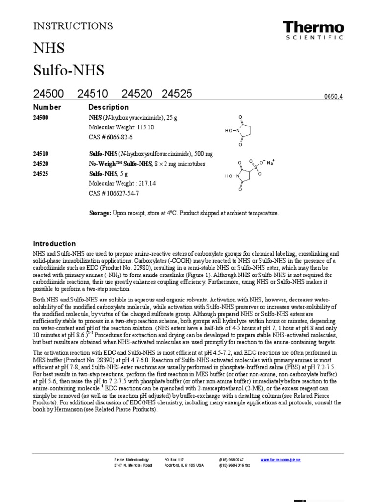 NHS Sulfo-NHS: Instructions | PDF | Ammonia | Ester