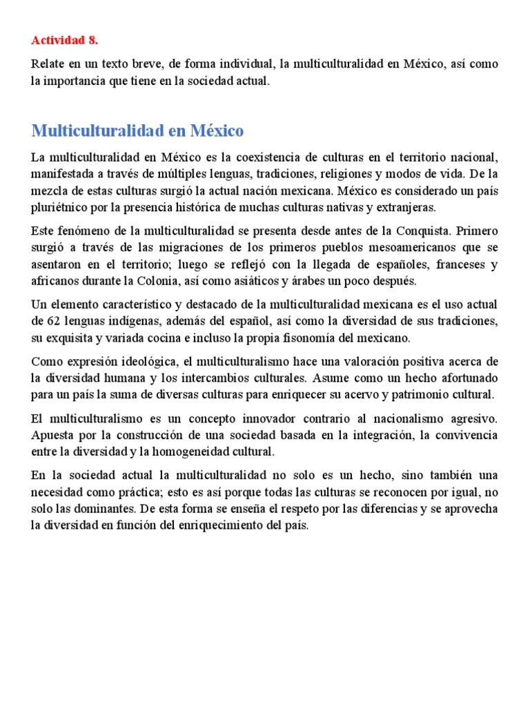 Actividad 8 Historia | PDF | Multiculturalismo | México