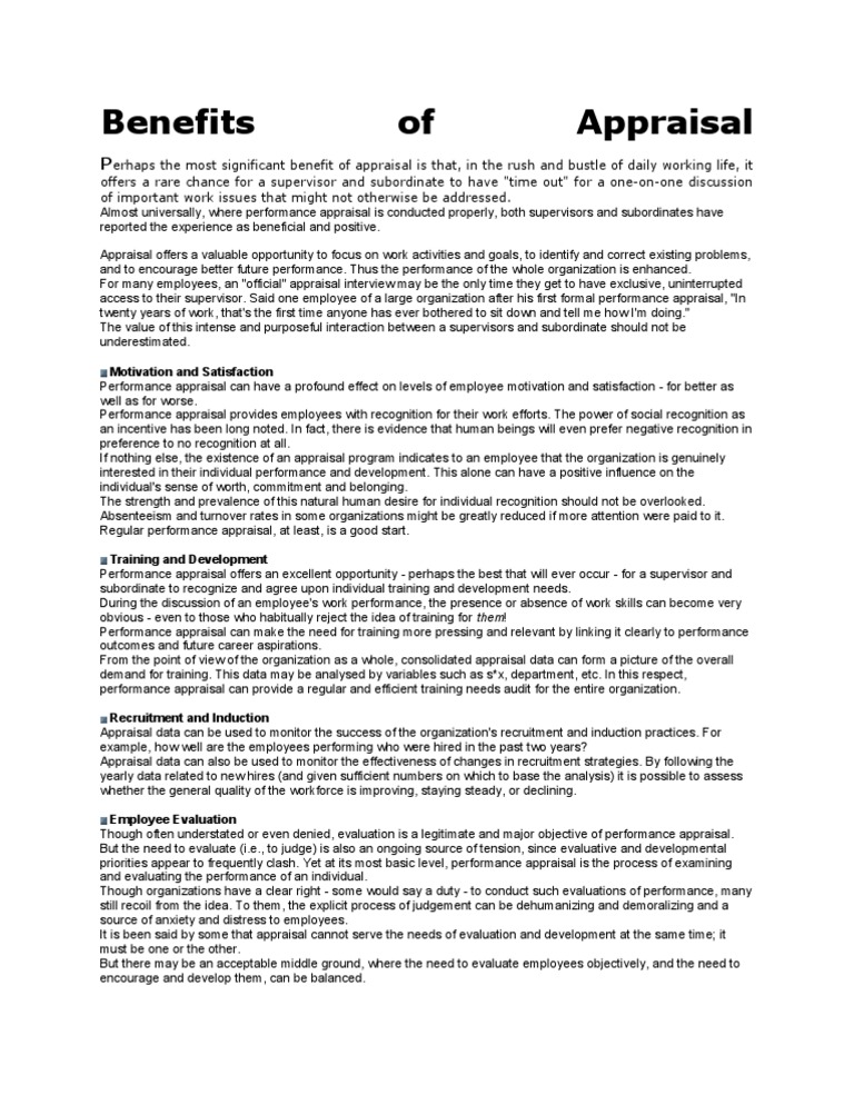Benefits of Appraisal | Download Free PDF | Performance Appraisal | Motivation