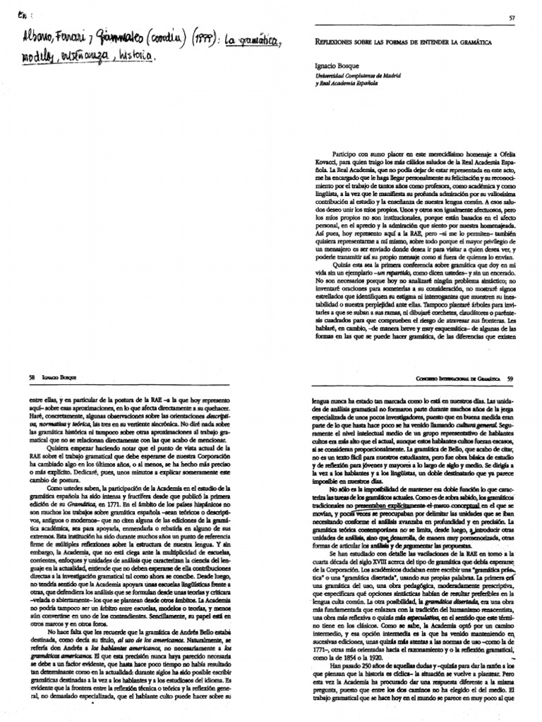 Ignacio Bosque - Reflexiones Sobre Las Formas de Entender La Gramática ...