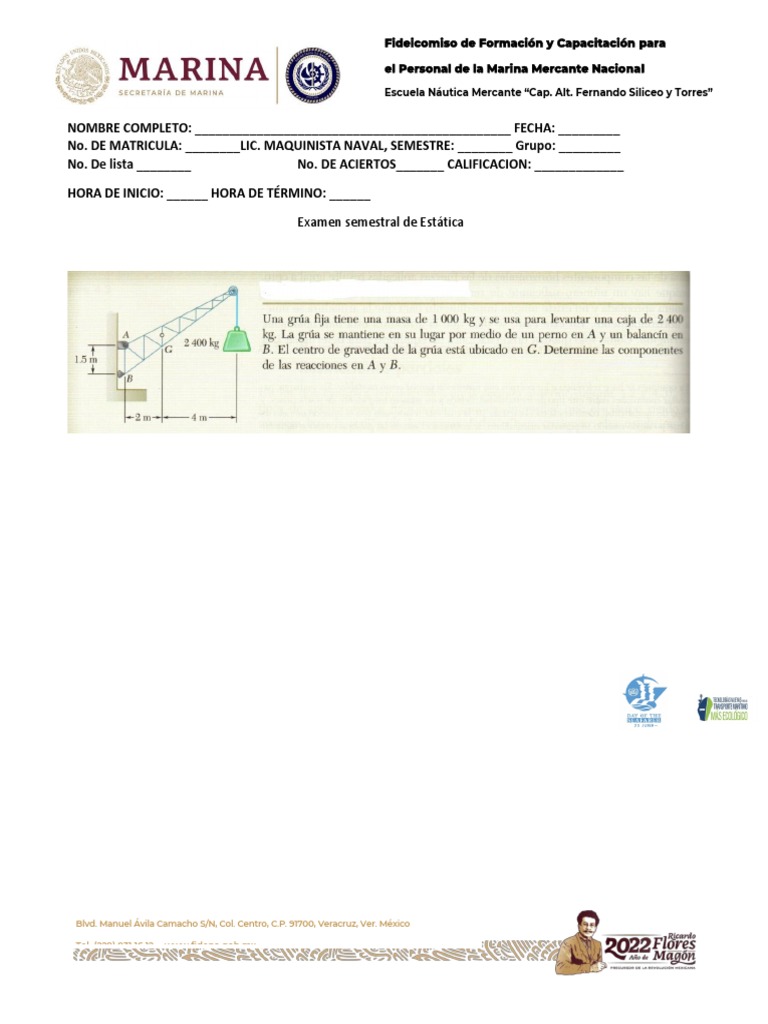 Examen Semestral Estatica MN | PDF | Prueba (evaluación)