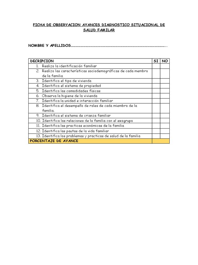 Ficha de Observacion Avances Diagnostico Situacional de Salud Familar | PDF