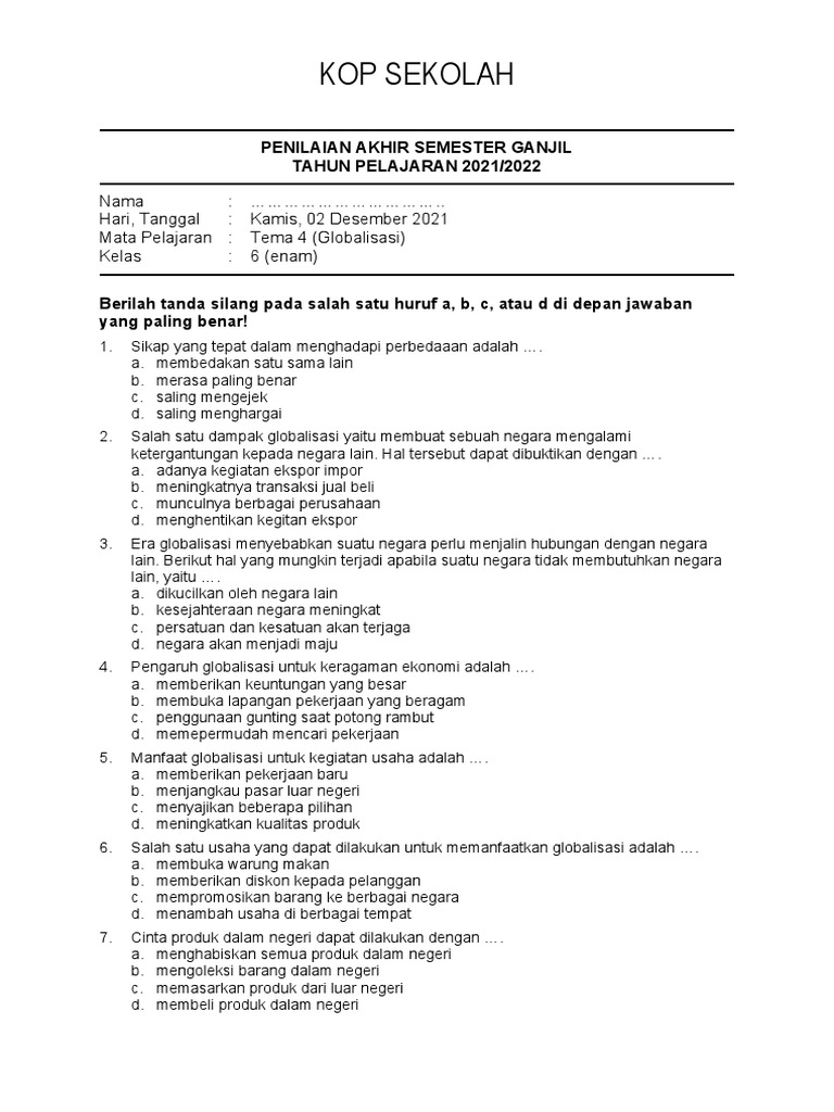 Naskah Soal PAS Kelas 6 Tema 4 - Rev-1 | PDF | Seni