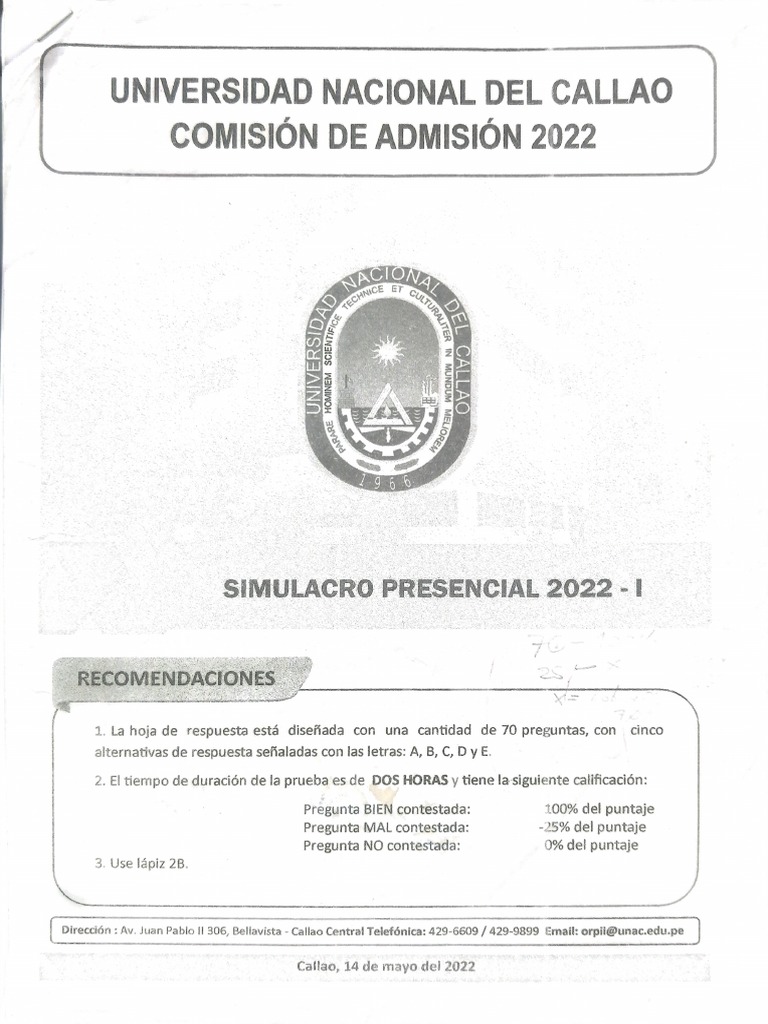 Simulacro Unac | PDF