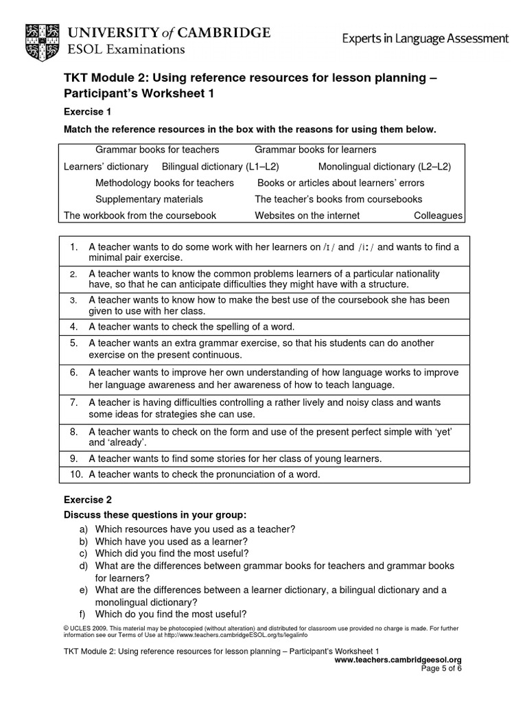 Cambridge TKT Module 2 Worksheets 34 35 | PDF | Second Language | Linguistics