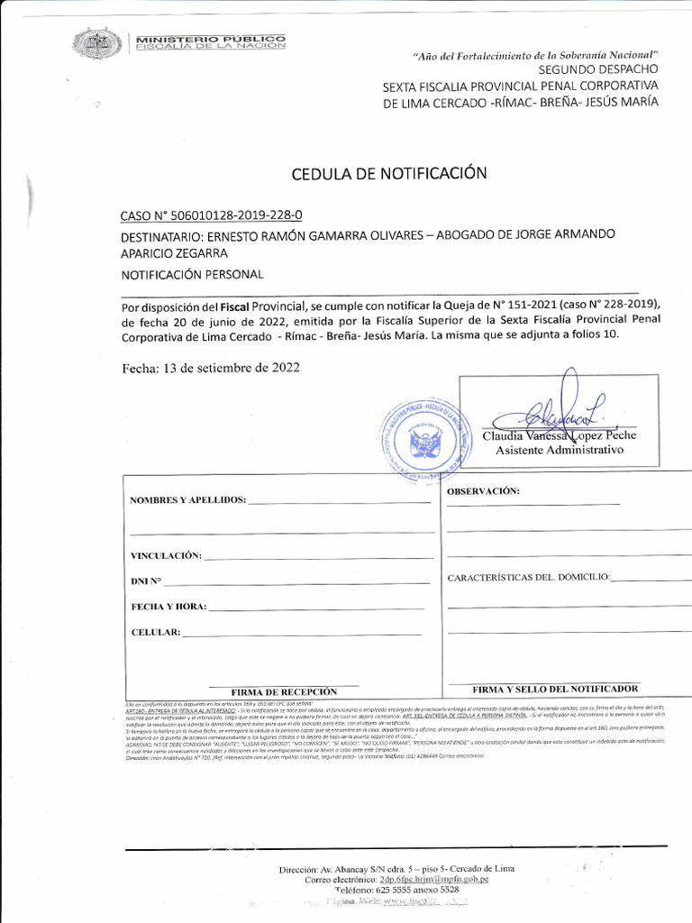 CÉDULA DE NOTIFICACIÓN; 13 SET 2022 y DISP SUPERIOR. 11 págs | PDF ...