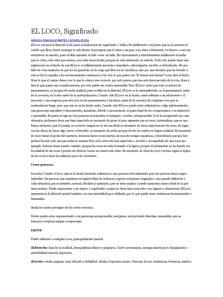 EL LOCO - Significado | PDF | Sicología