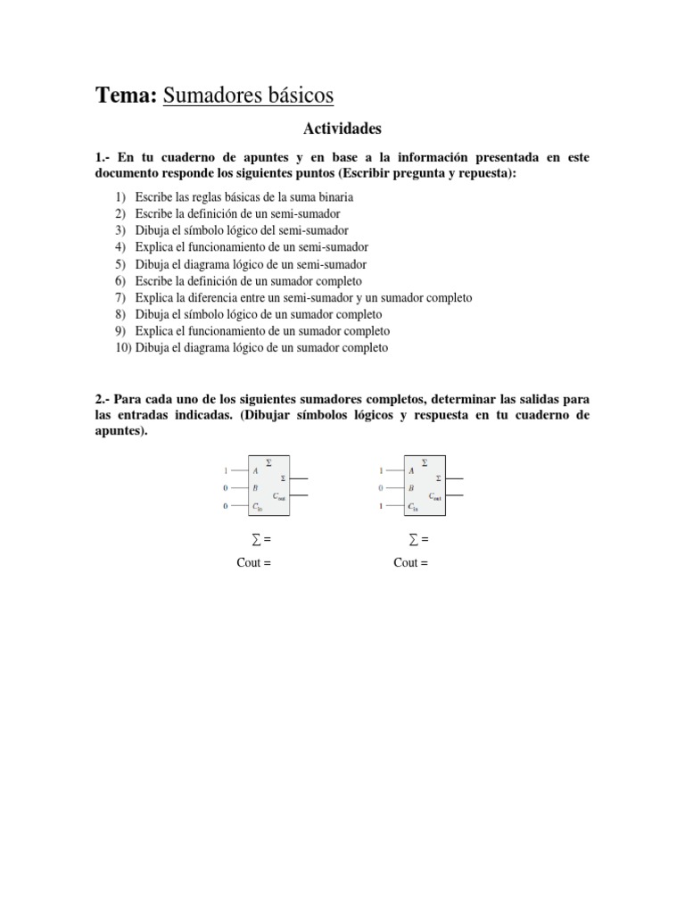 Sumadores Basicos | PDF | Puerta lógica | Lógica matemática
