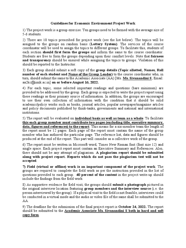 Project Work Guideline | PDF | Plagiarism | Economies