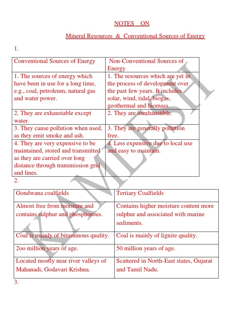 Notes on Mineral Resources and Conventional Sources of Energy: A ...