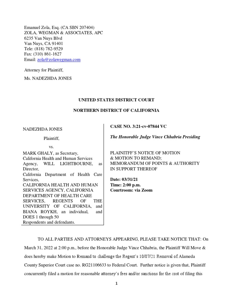 Motion to Remand in Jones v. Ghaly Case | PDF | Lawsuit | Cause Of Action