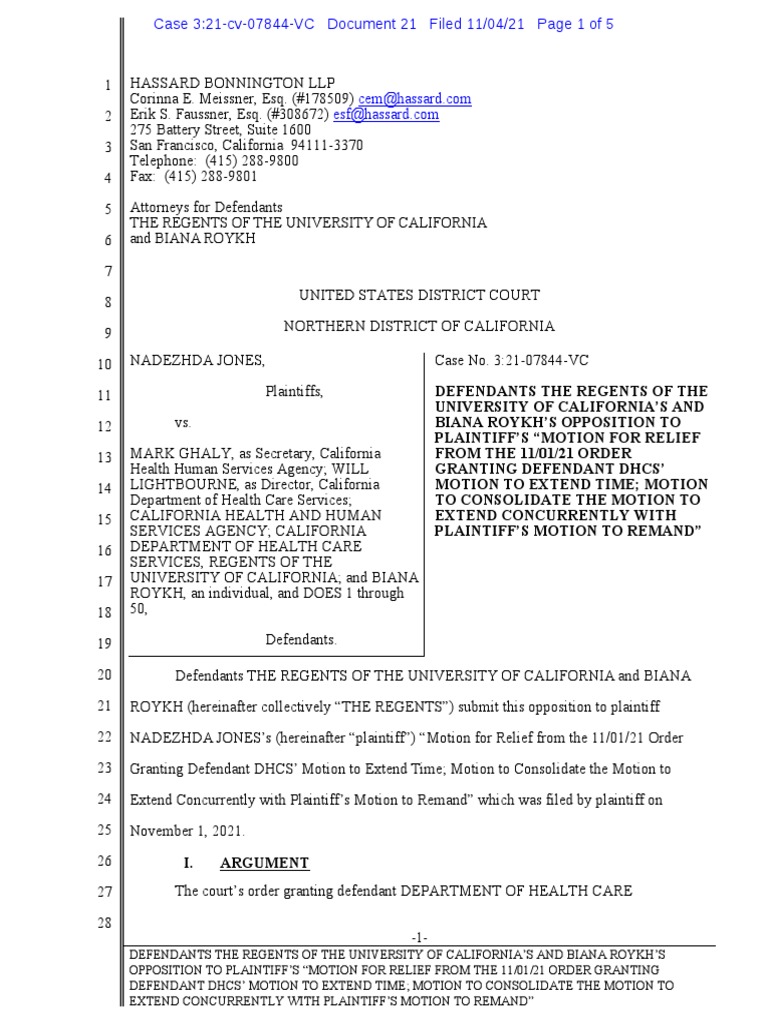 Regents Roykh Opposition Motion To Consolidate 11/04/21 | PDF