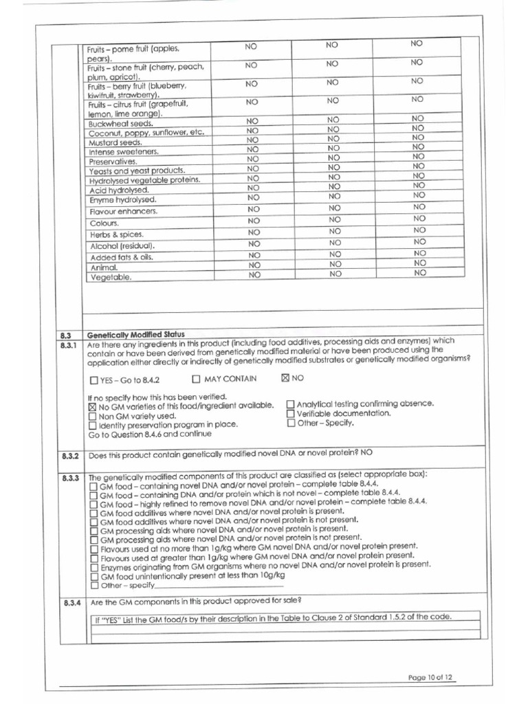 Alergeno y Gmo Manteca Cebes MC80 | PDF