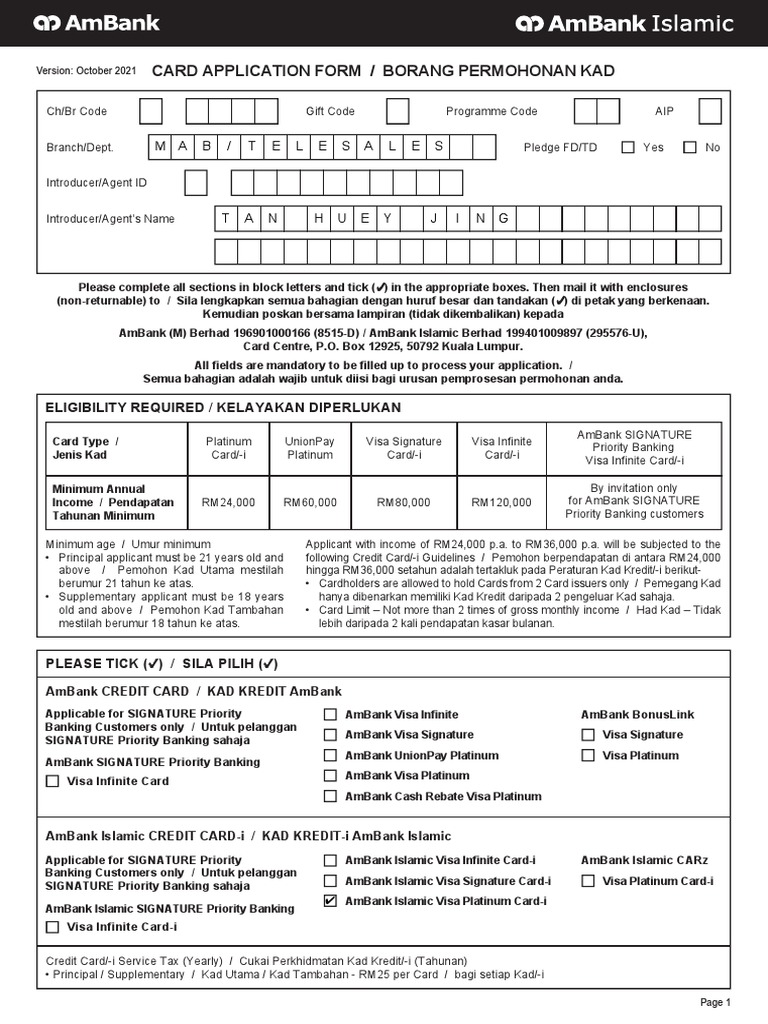 AmBank - Card Application | Download Free PDF | Credit Card | Visa Inc.
