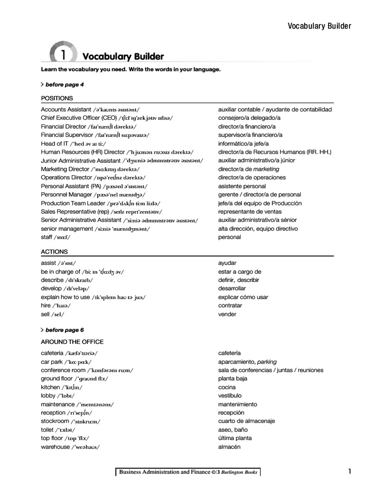 Vocabulario Business Administration | PDF