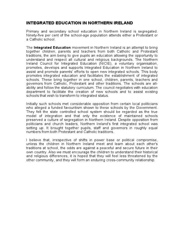 Integrated Education in Northern Ireland | PDF