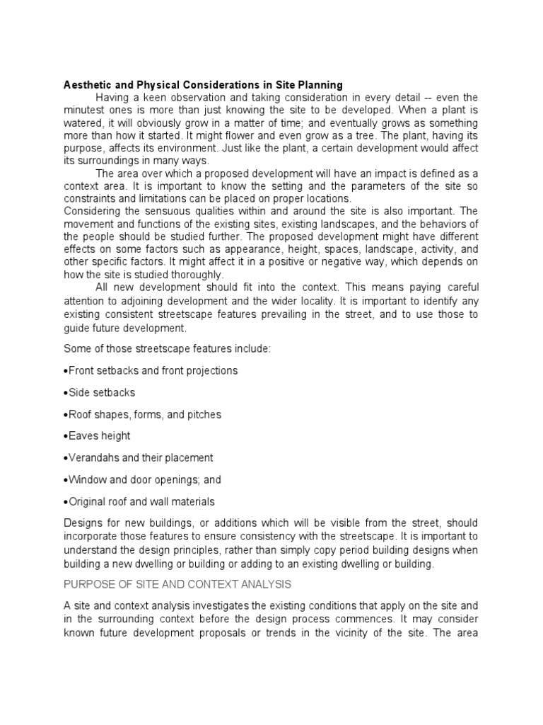 Aesthetic and Physical Considerations in Site Planning | PDF | Building ...