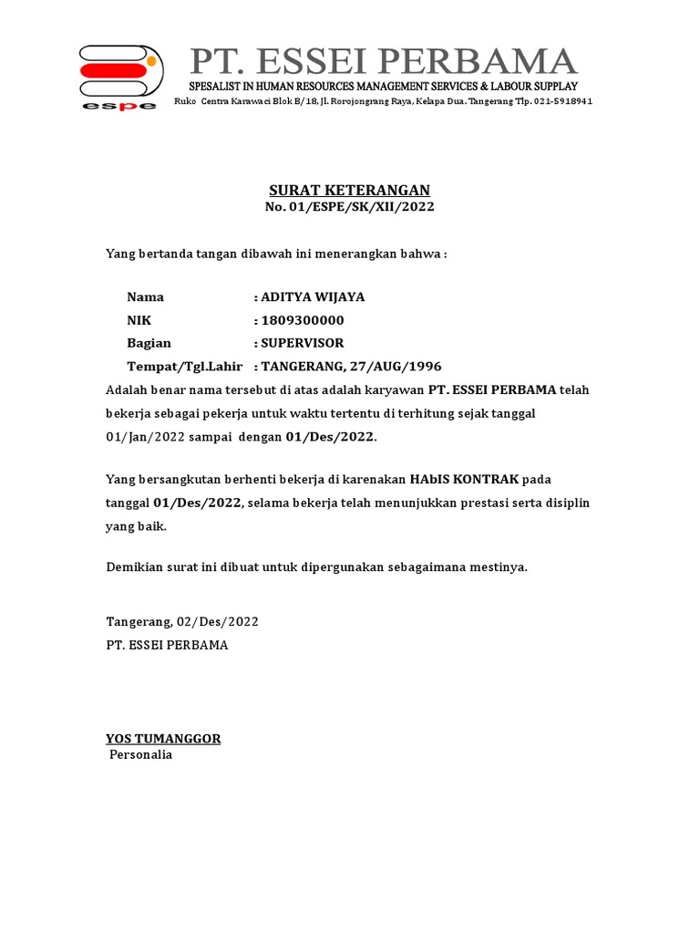 Surat Paklaring Aditya Wijaya | PDF