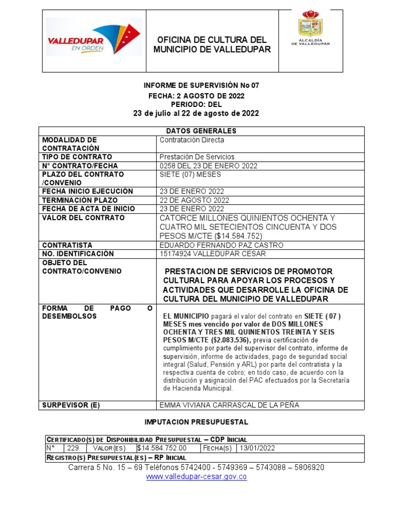 Informe de Supervisión Eduardo Paz | PDF | Finanzas y dinero