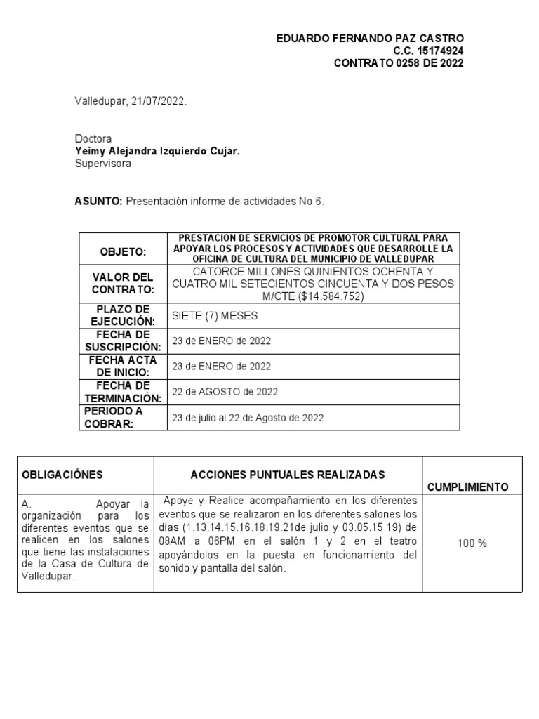 Informe de Actividades Modelo | PDF