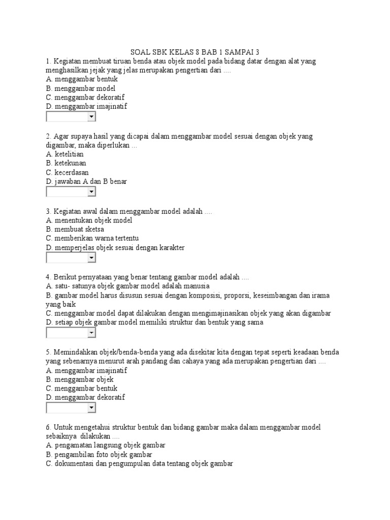 Soal Sbk Kelas 8 Bab 1 Sampai 3 Pdf