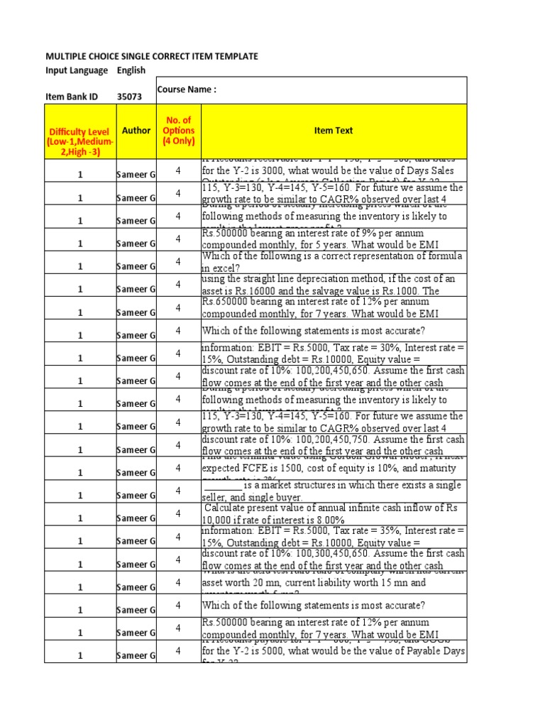 Calculating Financial Metrics: Multiple Choice Questions on Accounts ...