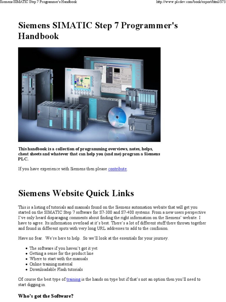 Siemens SIMATIC Step 7 Programmer's Handbook | PDF | Online And Offline ...