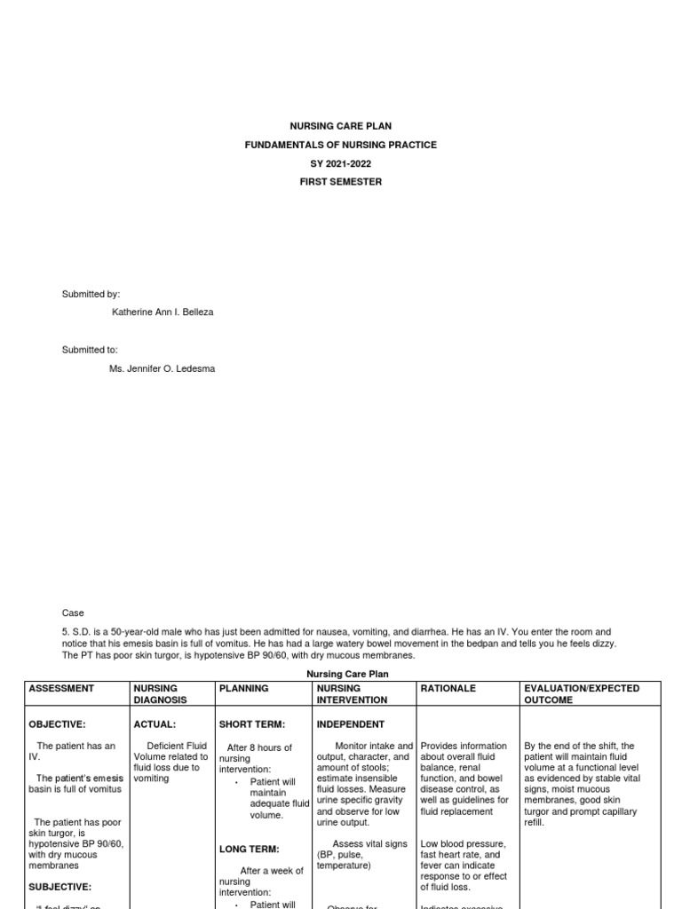 Final Nursing Care Plan | PDF | Dehydration | Diarrhea