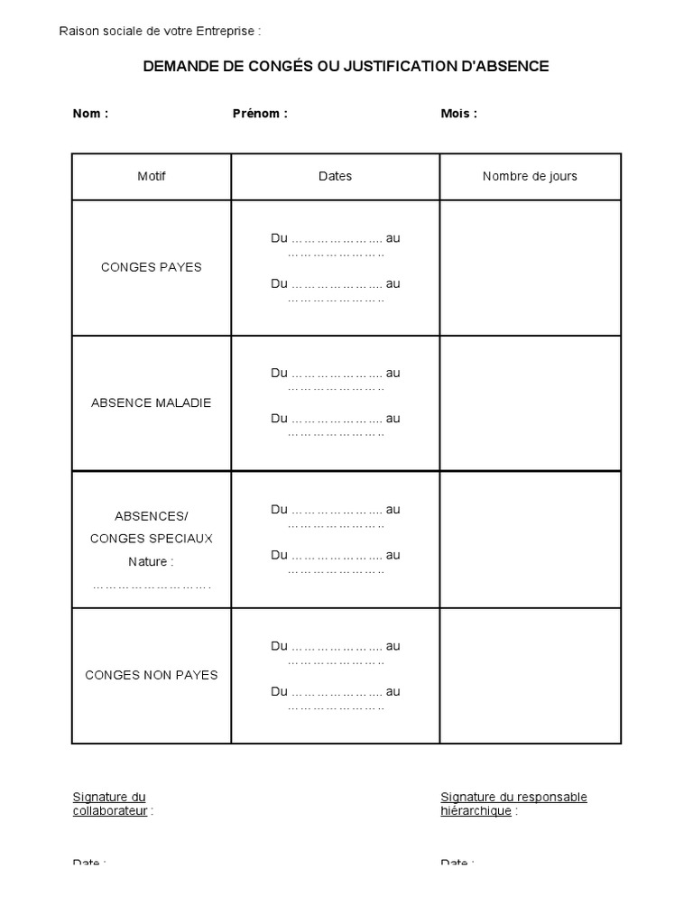 Formulaire de demande de congés payés | PDF | Jeux et activités