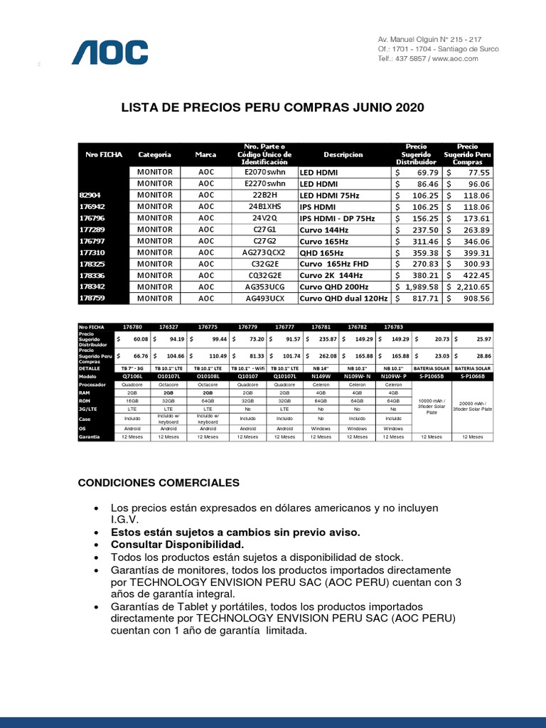 Lista de Precios Peru Compras Junio 2020 | PDF | Electrónica de consumo | Introducciones ...
