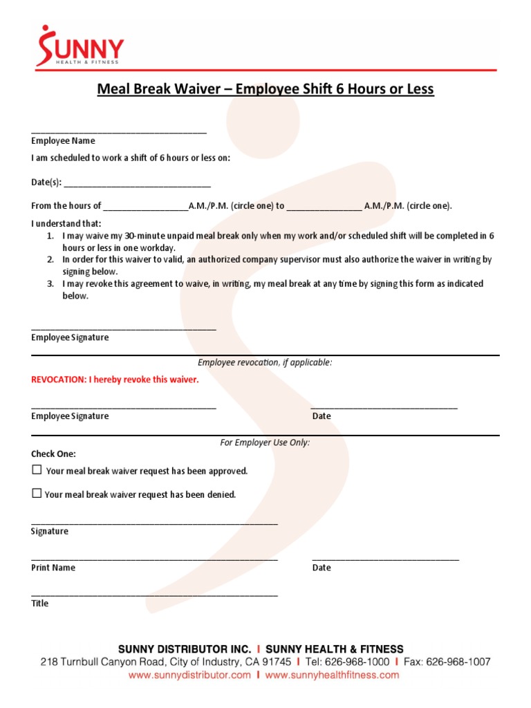 Meal Break Waiver for Short Shifts | PDF